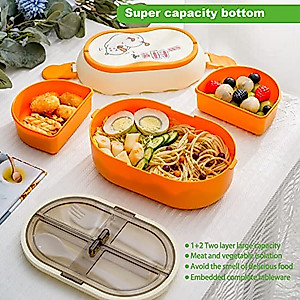 PUOENFGR Bento Lunch Box,Large Capacity Double Layer stacking with Handle with Adults,Microwave Can Be Used,Comes with Three-Piece Cutlery Set,BPA-Free,Great for Camping,Work(Moe Force Brown)