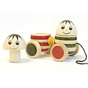 Handmade Wooden Stacker & Pull Toy with Bobbing Heads Made Using Natural Colors for Toddlers 18 Months Old and up, Helps in Early Education and Development | BOBBLERS by Maya Organic