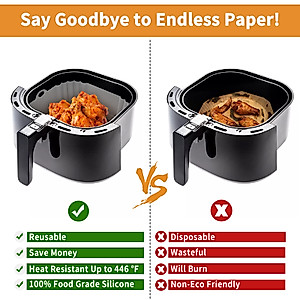 OUTXE 2-Pack Square Silicone Air Fryer Liners 8 inch for 4 to 7 QT Reusable Air Fryer Pot Air Fryer Inserts for Oven Microwave Accessories (Grey+Pink)