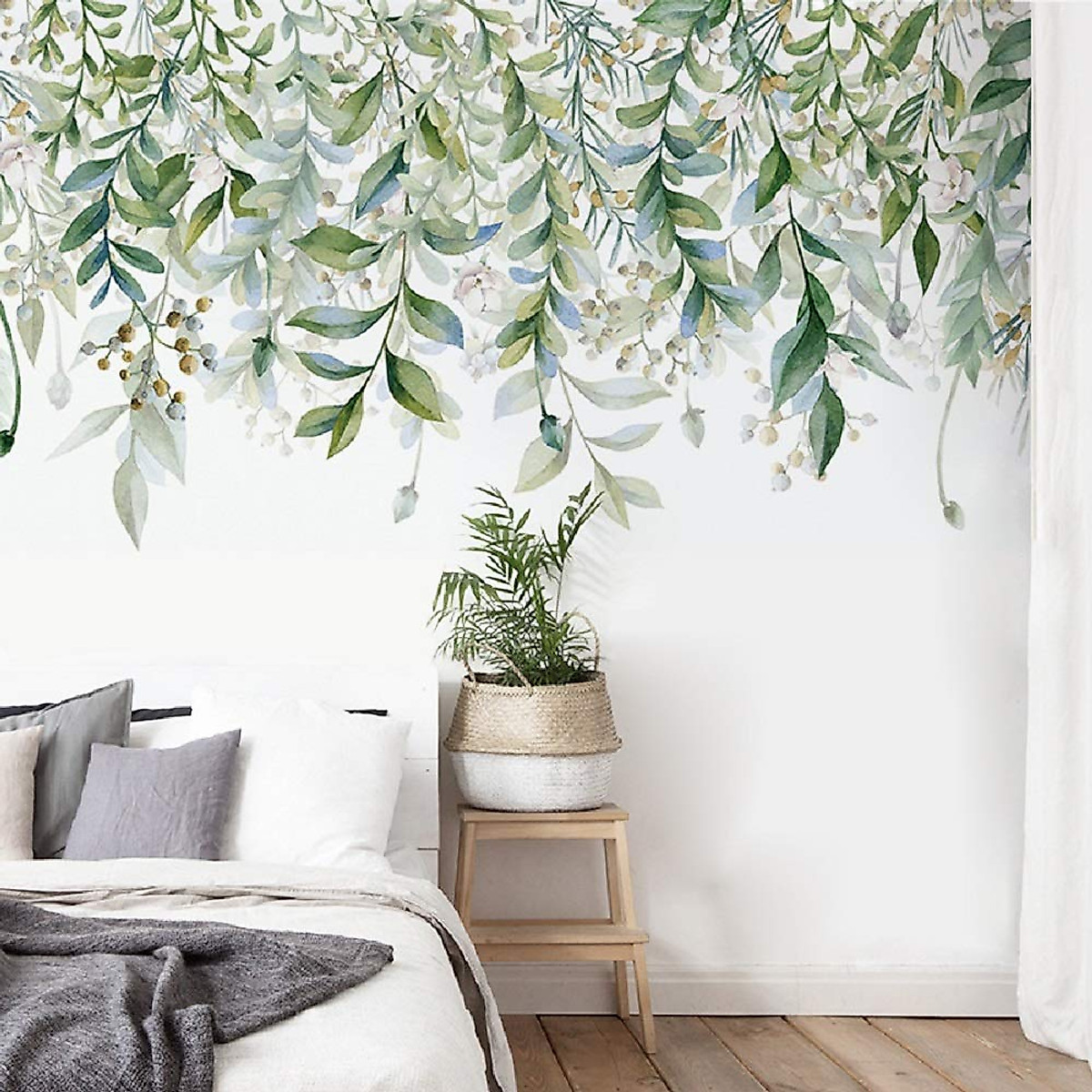 Amaonm 3D Removable Hanging Green Leaves Wall Decor Wall Decals Plants Leaf Wall Stickers Murals for Home Wall Background Kids Girsl Baby Bedroom Nursery Living Room Classroom Office (C11)