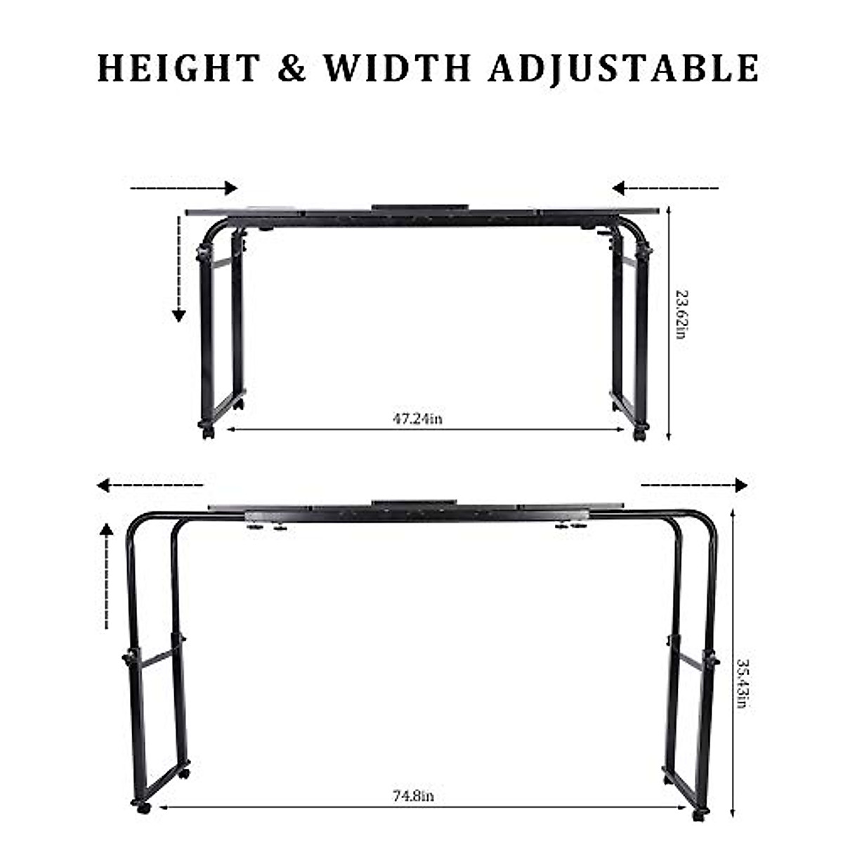 TOPINCN Overbed Table with Wheels and Storage Shelf, Height Adjustable Tiltable Table, Over The Bed Desk Laptop Cart Mobile Computer Desk (47.24inch Black)