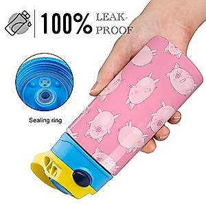 Thermos Cup 500Ml Cute Pigs Insulated Water Bottle With Straw For Sports And Travel 7.5x2.7 in