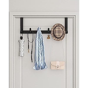 CHAUNCEY HOME Over The Door Hooks Hanger with Extended Arms - Bathroom Accessories and Towel Rack Organizer Holder for Coat Robe Hat - 1 Pack, Black