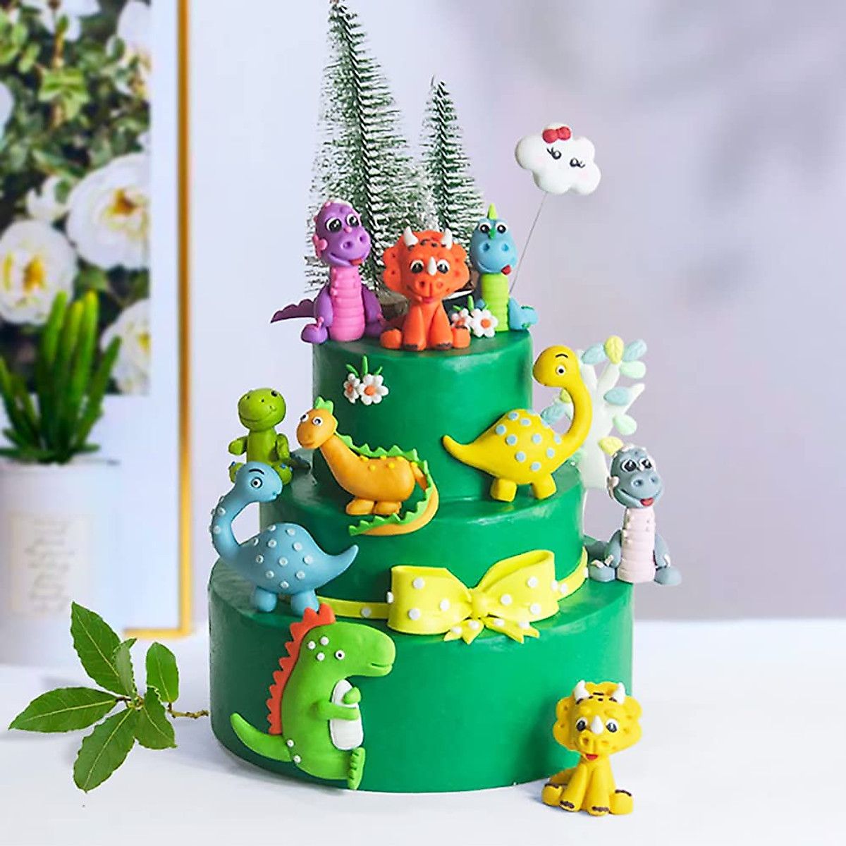 3 Pcs Baby Dinosaur Cake Toppers Miniature Dinosaur Cupcake Inserts for Baby Shower Boys Girls Forest Animals Theme Birthday Party Decor