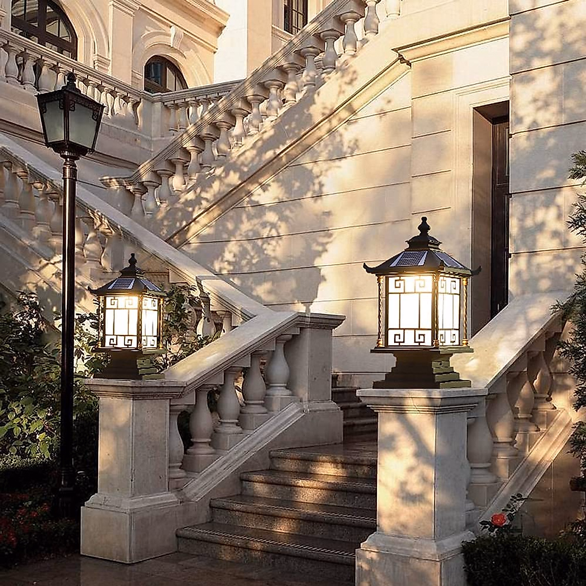 Post Lights Outdoor Solar Pillar Light Villa Garden Wall Landscape Light IP55 Outdoor Waterproof Pillar Light Home Gate Door Post Light LED Dimmable Night (B) ()