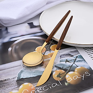 Uniturcky 24-Piece Silverware Set for 6, Silver Mirror Polished Stainless Steel Flatware Set, Wooden Effect Handle Utensil Set for Home Hotel Restaurant, Family Cutlery Set Include Knife Fork Spoon