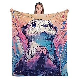 ALIFAFA Otter Blanket, Cute Curious Other Throw Blankets, Otter Gift for Kids Girls, Kawaii Otter Vintage Style Blanket, Kawaii Animal Soft Cozy Plush Blanket for Kids Baby,50"x40"