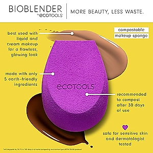EcoTools Bioblender Makeup Sponge Duo, Compostable Makeup Blender, For Liquid & Cream Foundation, Seamless Application, Eco-Friendly Beauty Sponge, Cruelty-Free & Latex Free, 2 Count
