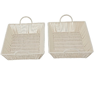 The Novogratz Cotton Handmade Woven Storage Basket with Handles, Set of 2 18"W, 17"W, Cream