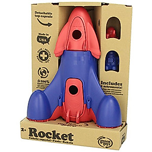 Green Toys Rocket, Red/Blue - 4 Piece Pretend Play, Motor Skills, Kids Toy Vehicle Playset. No BPA, phthalates, PVC. Dishwasher Safe, Recycled Plastic, Made in USA.