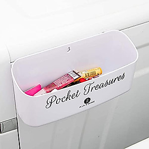Lint Holder Bin with Magnetic Strip and Pocket Treasures Bin Magnetic Coin Holder (2 Piece Set) for Laundry Room Organization or Laundry Room Décor by A.J.A. & MORE (Off-White)