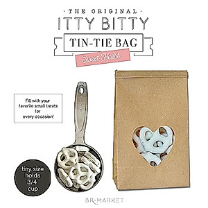 BR Market Kraft Paper Treat Bags - Extra Small with Heart Window, 50 Pcs, 3.3 x 5.5 x 2 Inch, Tin Tie Tab Lock, Brown Window, Perfect for Cookies, Coffee, Weddings