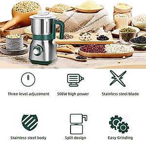 Electric Grain Grinder 600g, Electric Bean Grinder, and Spice Grinder, Split Design Grinder, 500W Removable Blade Grinder Applicable to Coffee Beans,Herbs,Nuts,Spices,Grain Mill, Wet and Dry Grinder