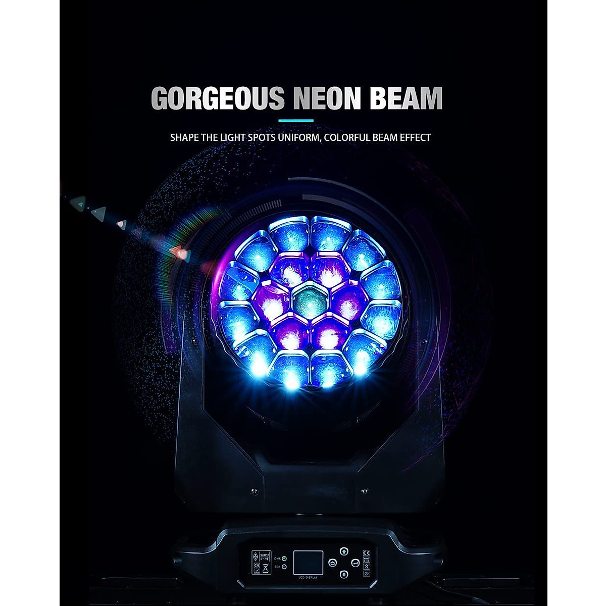 SHEHDS Moving Head Lights LED 19X20W Beam/Wash/Zoom/Dazzle/Strobe Effect RGBW 4in1 Big Bee Eye Stage Lights 4-45°Beam Angle CTO Mode DMX Control Professional DJ Lights for Christmas Club Wedding