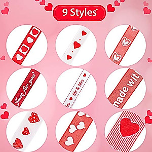 9 Rolls Valentine's Day Ribbons with Heart Printed and Sweet Words Love Ribbon Totally 65 Yards Assorted Ribbons in Different Width for DIY Wrapping, Hair Bow Clips, Party Decorating