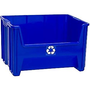 READYSPACE Commercial Industrial Heavy Duty Stackable Open-Front Recycling Bin Box Containers, 12.5 Gallon, 3 Pack, Blue