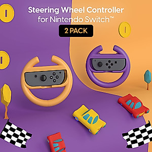 TALK WORKS Steering Wheel Controller for Nintendo Switch 2 Pack - Switch Racing Games Accessories Joy Con Controller Grip for Mario Kart - Purple/Orange
