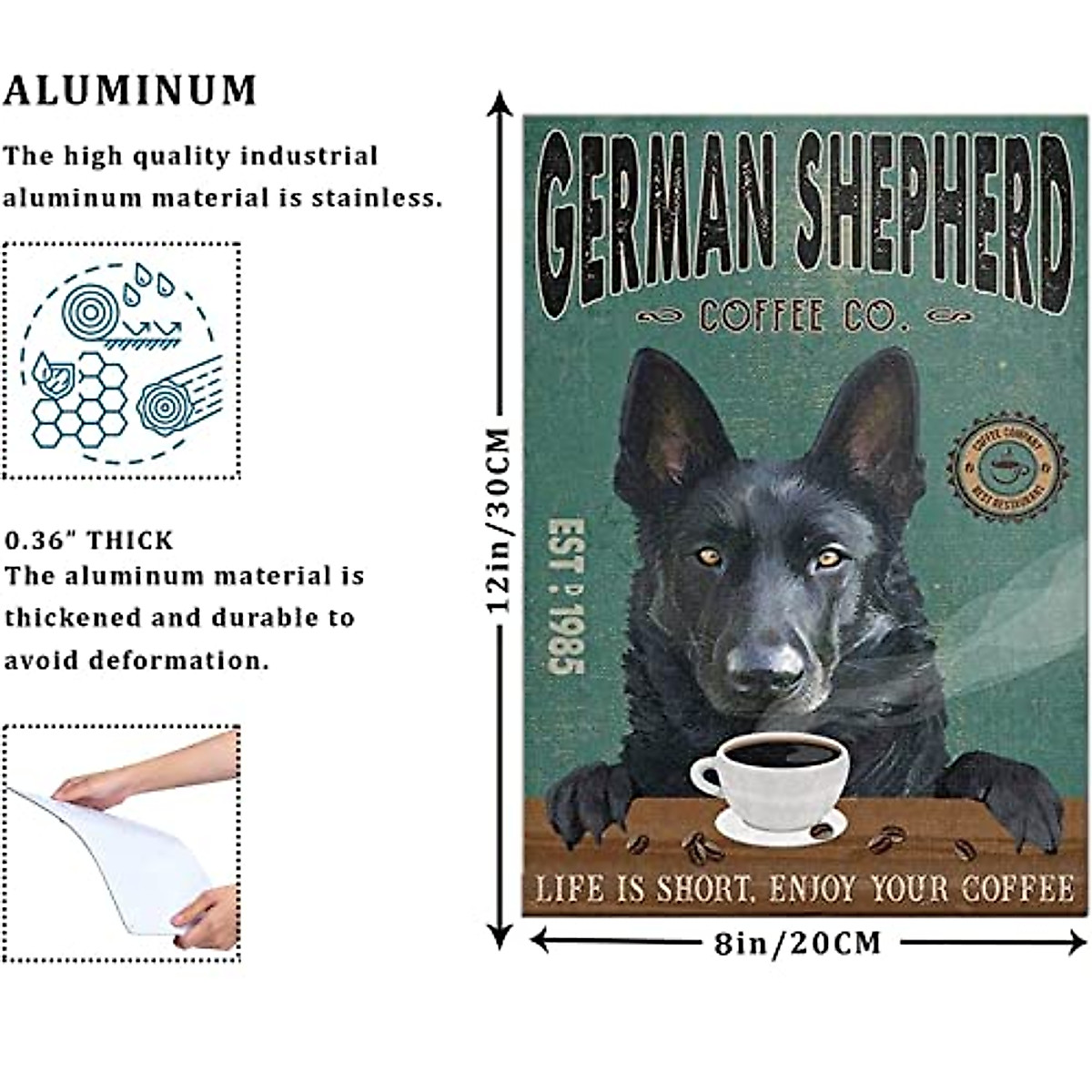 CCPARTON Metal Signs Black German Shepherd Dog Coffee Company Signs Vintage Signs Retro Aluminum Sign for Home Cafe Kitchen 8x12 Inches