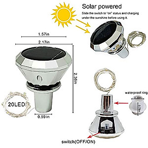 Cynzia Solar Wine Bottle Lights, 6 Pack 20LED Solar Powered Diamond Cork Lights, Waterproof Outdoor Fairy String Light for Garden, Patio, Party, Wedding, Holiday Decor (Warm White)