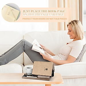 TEGIVONA Wood Small Bookshelf, Triangle Bookmark with Book Page Holder, Night Stand Book Holder, Mini Bookcase Rest with Coffee Drink Holder for Office, Book Rest and Mug Stand, Gifts for Book Lover