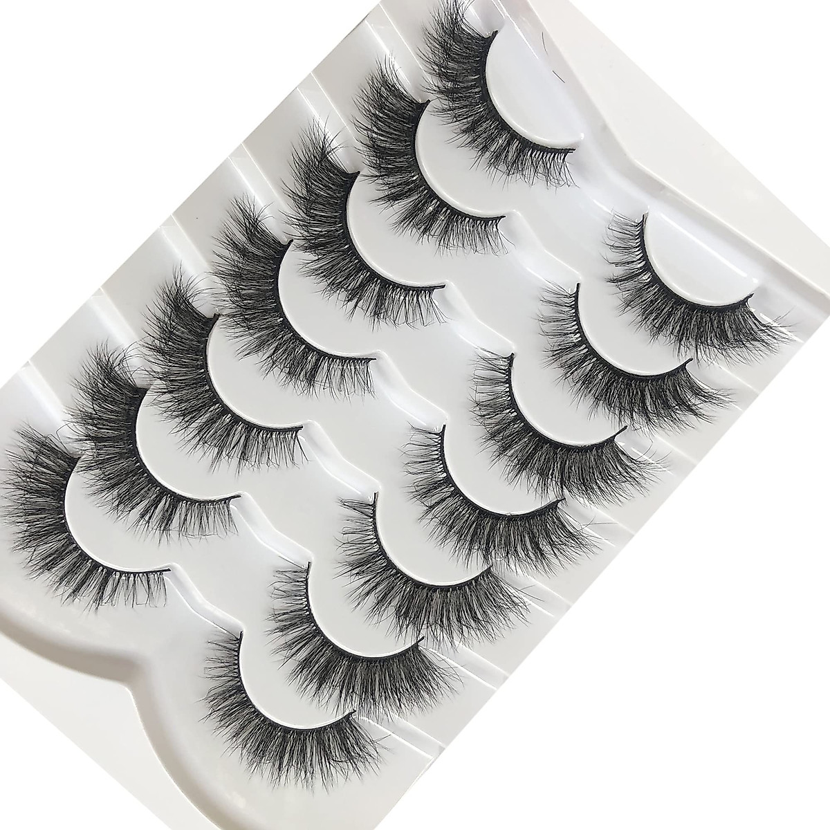 Pooplunch False Eyelashes Cat Eye Look Fluffy Wispy Faux Mink Lashes 7 Pairs 14MM Natural Extension Volume 8D Soft Curly Fake Eyelashes Strips Pack