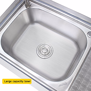 KITCHEN SINK Laundry sink/outdoor station with hose hook up, portable for washing hands, commercial restaurant utility fish cleaning table,stainless steel faucet, 39.4x17.7x31.5in/100x45x80cm