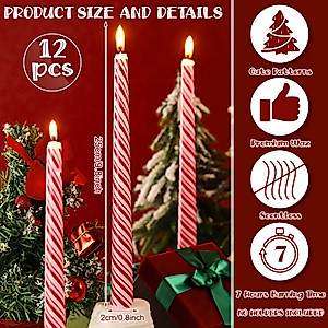 Tujoe 12 Pcs Christmas Taper Candles 10 Inch Tall Red and White Stripes Candles Long Burning Candles Christmas Decoration Christmas Candle for Christmas Dinner Xmas Party Table Decoration