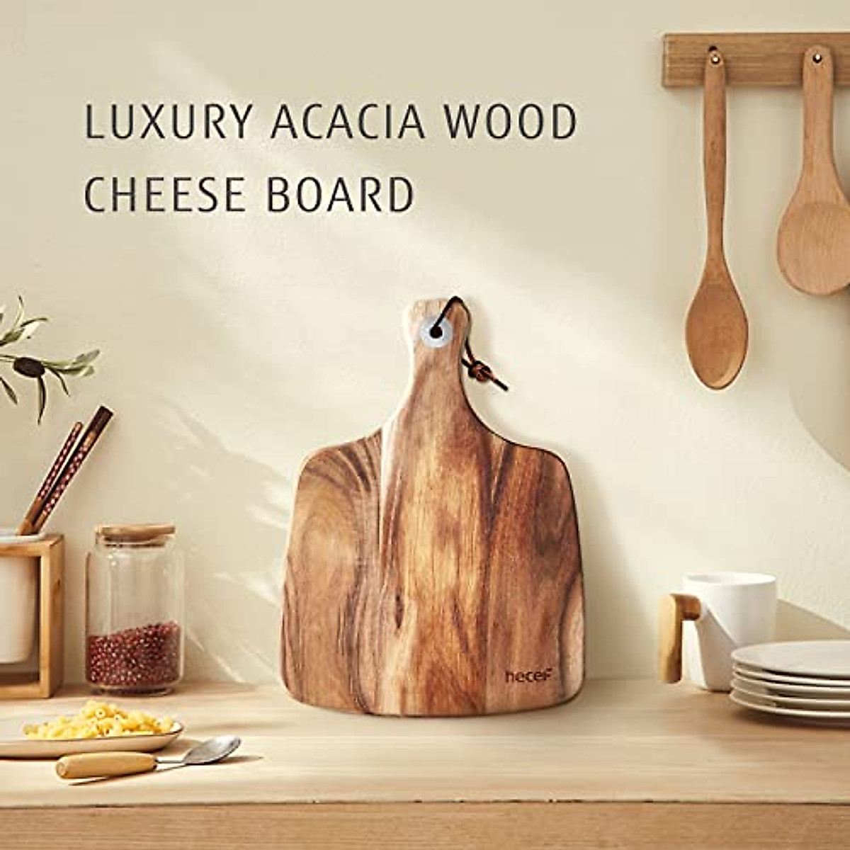 hecef Cheese Board set of 3,a Acacia Wood Cheese Plate & a Cheese Knife & a Cheese Fork, Cheese Platter Slate Board Cheese Serving Board, Mothers Day Gift, Housewarming(Cheese board with 2 knives)