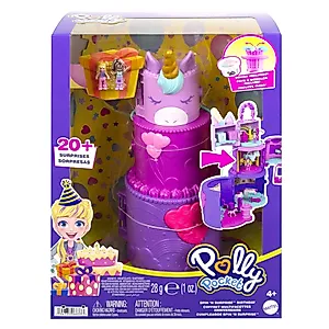 Polly Pocket 2-in-1 Unicorn Toy Playset, Spin 'N Surprise Birthday with Micro Polly & Lila Dolls, Plus 25 Accessories