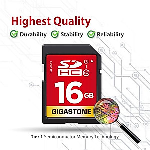 Gigastone 16GB 10-Pack SD Card UHS-I U1 Class 10 SDHC Memory Card High-Speed Full HD Video Canon Nikon Sony Pentax Kodak Olympus Panasonic Digital Camera, with 10 Mini Cases