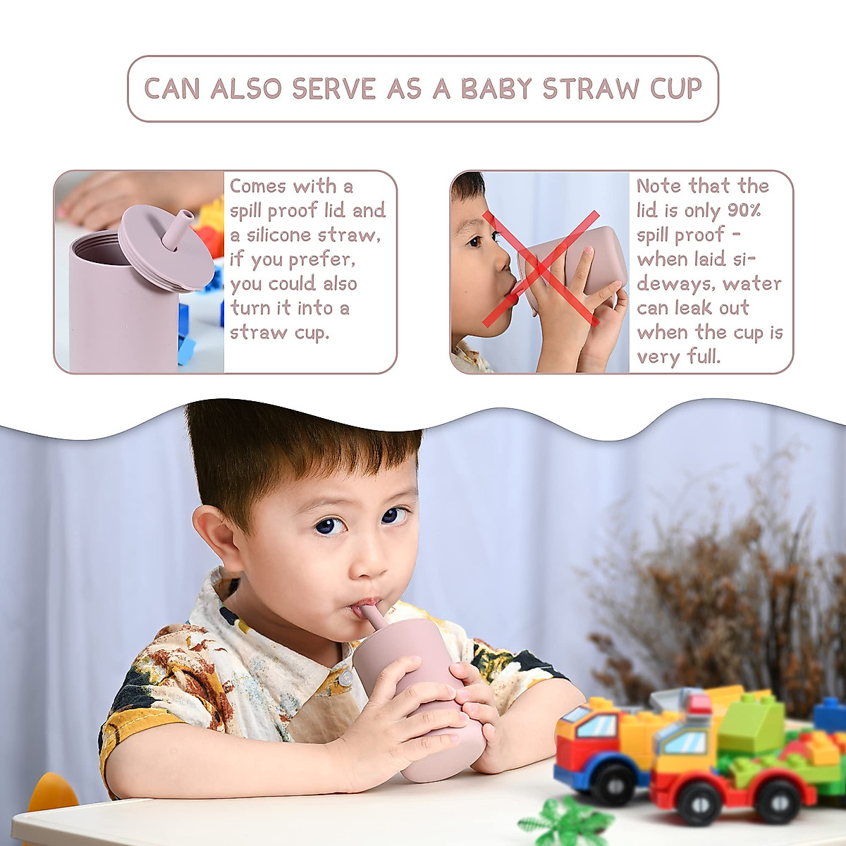 JOYIT Silicone Open Straw Cups for Toddlers | Open Cup for Baby 6 oz | Baby Training Cup (Princess-Pale Mauve)