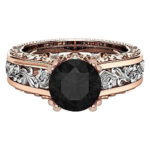 Gemstone Ring for Women Zircon Proposal CZ Diamond Engagement Rings Promise Wedding Band (Black, 7), Stainless Steel,Rose Gold,White,Purple
