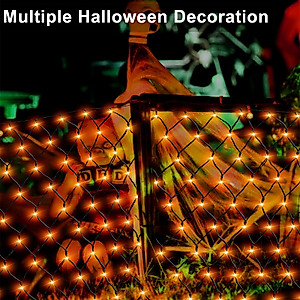 TURNMEON 360 LED 12Ft x 5Ft Halloween Net Lights Outdoor with 8 Flash Modes, Timer, Plug in, Orange Red Mesh Lights, Connectable Waterproof Halloween Decoration Outside Outdoor Bushes Yard Garden Tree