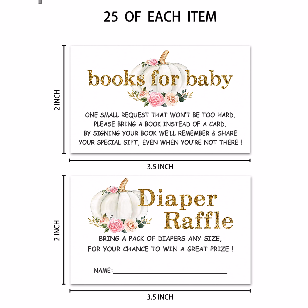 Pumpkin Floral Baby Shower Invitation Set, Books For Baby, Thank You, Diaper Raffle, Fill In Invites Cards,Each Design 25 Cards & Envelopes (Total 100 Cards) – (b011-taozhuang)