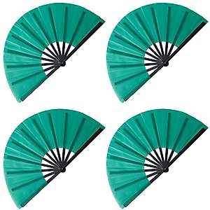 Gionforsy 4pcs Clap Fan Fabric Large Folding Fan Chinese Tai Chi Fan Set Decorative Folding Hand Fan for Festival Dance Party (Green)