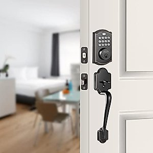Electronic Keypad Deadbolt, AboLife Keyless Entry Door Lock, Auto Lock, Keyed Entry with Handle, Front Door Handle Sets, Digital Smart Door Lock - Black
