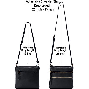 Solene Crossbody Bag Functional Multi Pocket Double Zipper Purse with Adjustable Strap-WU085(Black)