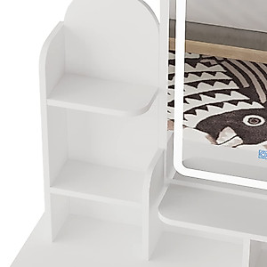 Hitow 31.5'' Makeup Vanity Set with Drawer and Shelf, Wood Dressing Table with Lighted Screen Mirror, Girls Makeup Vanity Table with Jewelry Organizer for Bedroom, White