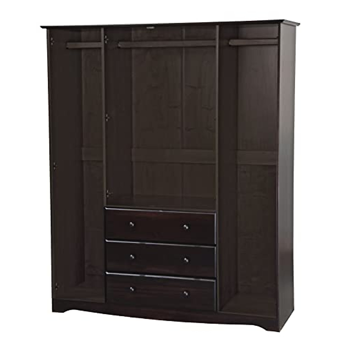 Palace Imports 100% Solid Wood Family Wardrobe/Armoire/Closet, Java. 3 Clothing Rods Included. NO Shelves Included. Optional Shelves Sold Separately. 60.25" w x 72" h x 20.75" d
