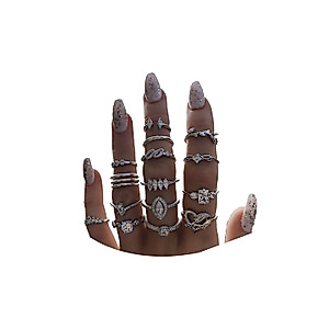 Gold Knuckle Stackable Rings Set for Women Boho Vintage Finger Rings Peak Sea Wave Compass Turquoise Lotus Sunflower Star Leaf Heart Knuckle Rings Mini Joint Finger Multiple Rings SIze Mixed (15Pcs：Silver)