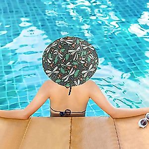 Kigai Acorns and Dragonflies Sun Hat Wide Brim Floppy Beach Hats for Women UV Protection Hat with Chain Strap for Outdoor Summer Camping Hiking