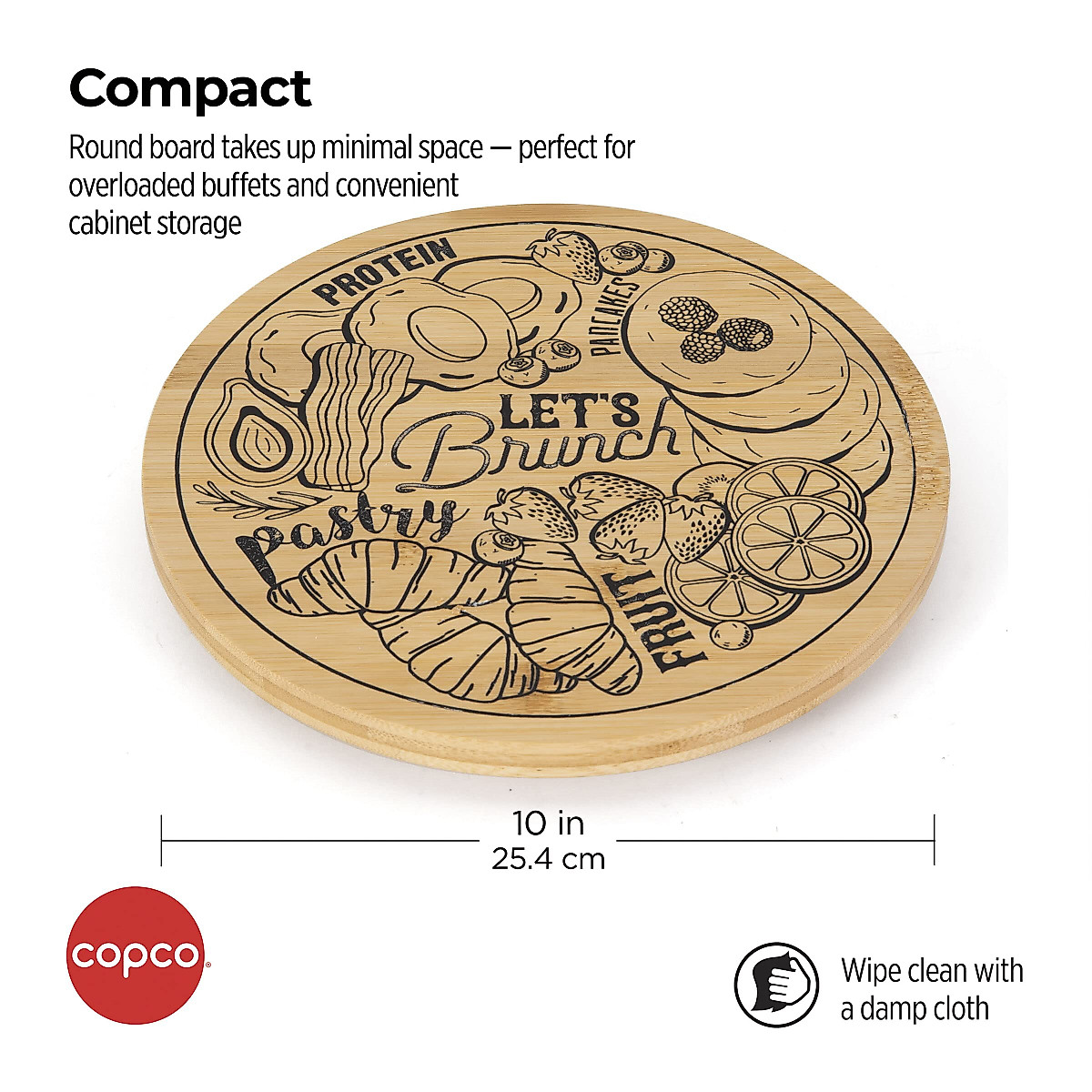 Copco Bamboo Lazy Susan Kitchen Turntable for Entertaining, Let's Brunch DIY Design, 10-Inch, Bamboo
