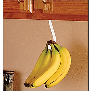 Banana Hook Hanger Under Cabinet Hook Ripens Bananas with Less Bruises, Hang Other Lightweight Kitchen Items, Folds Up Out of Sight When Not in Use, Self-Adhesive + Pre-drilled Screw Holes (White)