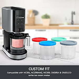 Omnikit Containers Replacement for Ninja Creami Pints and Lids - 4 Pack, 16oz Cups Compatible with NC301 NC300 NC299AMZ Series Ice Cream Maker - Dishwasher Safe, Leak Proof Lids Red/Mint/Grey/Blue
