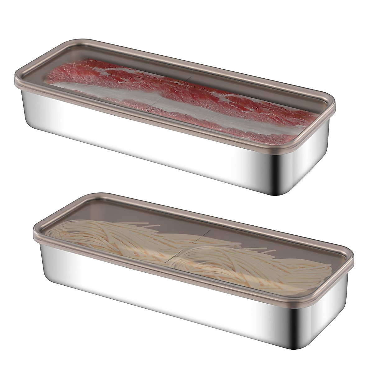 2 Pcs Cheese Container,Deli Meat Storage for Refrigerator,304 Stainless Steel Airtight Deli Meat Container,Food Storage Containers,Fridge Organizers and Storage with Lids Stackable (26.5*10*4.6cm)