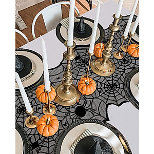 Black Halloween Table Runner Decor: Spider Web Black Table Linens 2 Packs 18 x 72 Inches Lace Runners for Halloween Party Dinner Fireplace Supplies