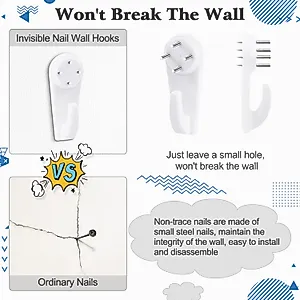 35 Pieces 2" Plastic Hardwall Hanger Hook Picture Hanging Kits Invisible Nail Wall Mount Non-Trace Hooks for Hardware Concrete Walls Photo Frame Clock