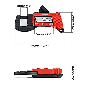 QWORK Thickness Gauge Measuring Tool, 0-12 mm (0.5") Digital Thickness Caliper Micrometer, Red