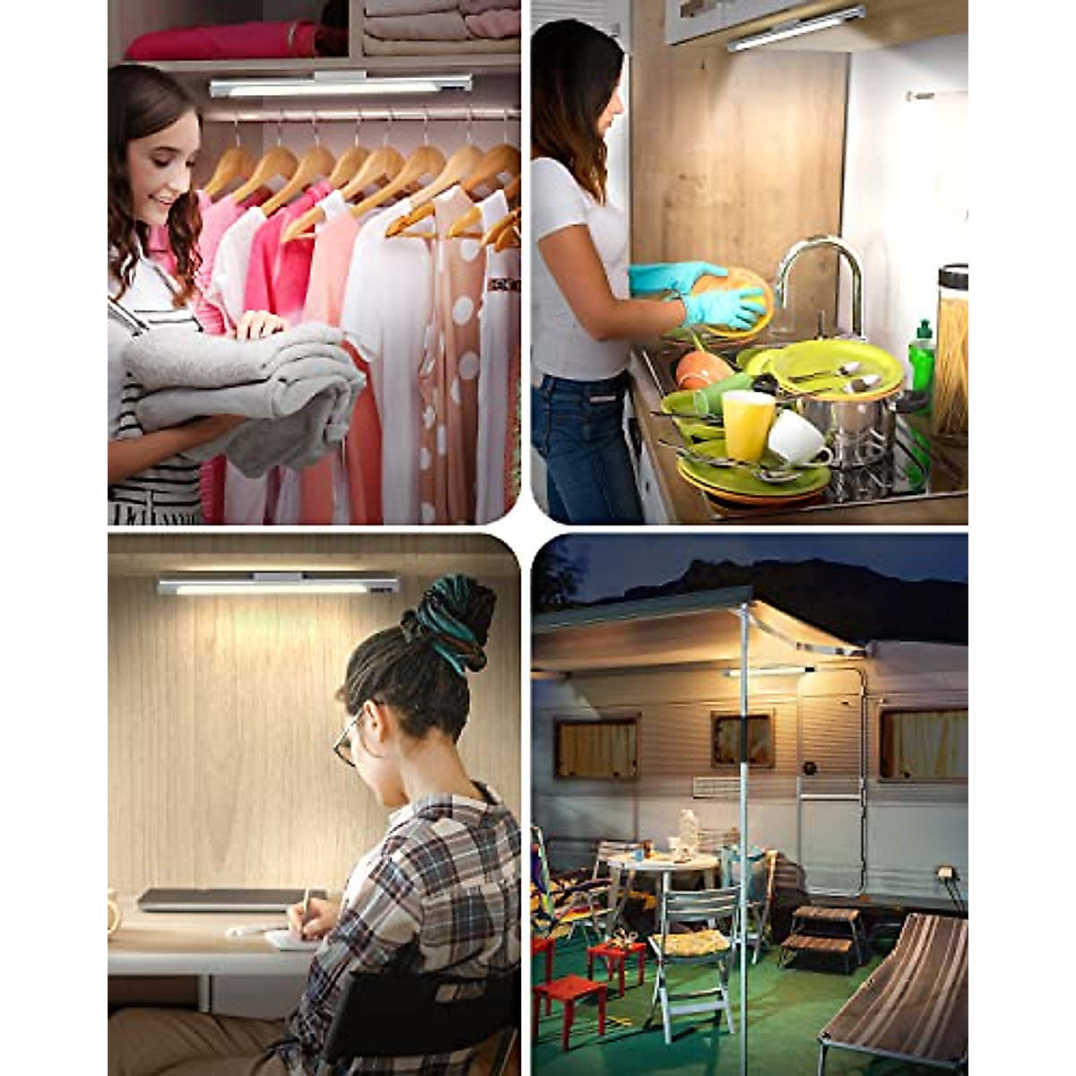 Motion Sensor Light Indoor, 64 LED Closet Lights with Digital Display, 14in Battery Operated Under Cabinet Lights for Closet/Wardrobe/Kitchen, Rechargeable Stick-on Night Light with 3 Color Temps