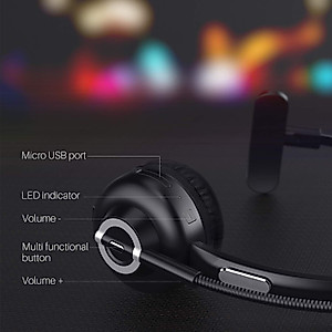 MERAIJIN Trucker Bluetooth Headset Wireless Headset with Microphone Over The Head Headphones with Noise Cancelling Sound On Ear Car Earphones Office Earpiece for Cellphone Call Center Bluetooth V5.0
